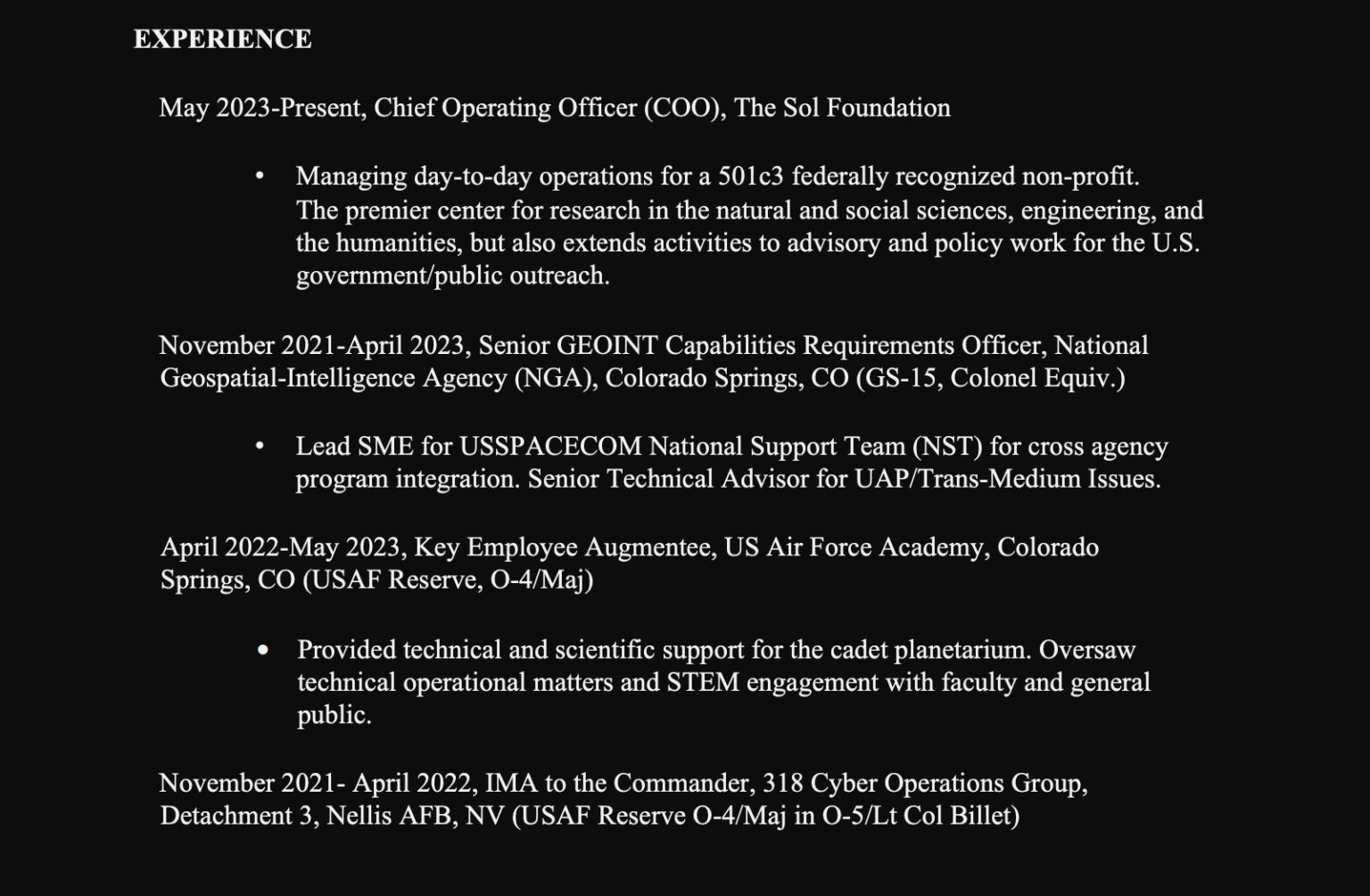 David Grusch's The Sol Foundation Launches Website & UFO Event